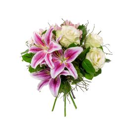 Buchet Trandafiri cu Crin Roz - descopera acum - Maison d'Or